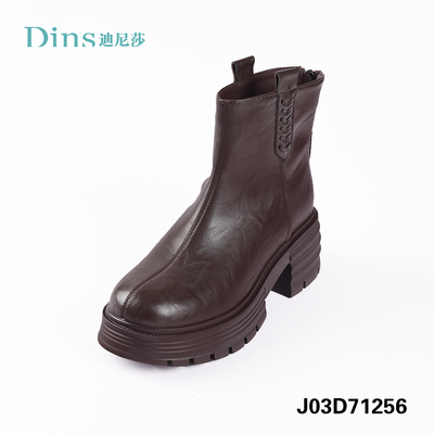 2025秋季新款英伦风方跟粗跟短筒靴后拉弹力皮休闲烟筒靴女71256
