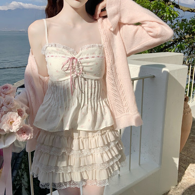 【DearYN】蕾丝花边绑带背心