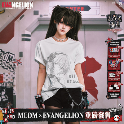 MEDMxEVA NEVER END系列人物代码风宽松短袖潮流个性宽松圆领T恤