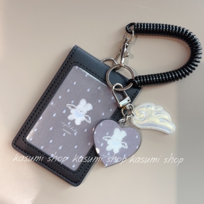 原创雨天小兔天使卡套治愈系皮质防干扰两卡位公交饭卡工牌证件套
