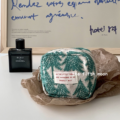 松树刺绣可爱迷你口红包卡包