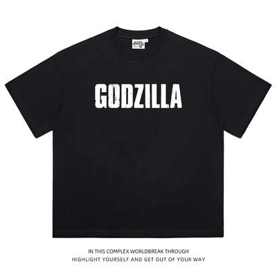 GODZILLA哥斯英文logo文化衫重磅纯棉短袖宽松百搭男女T恤卡通