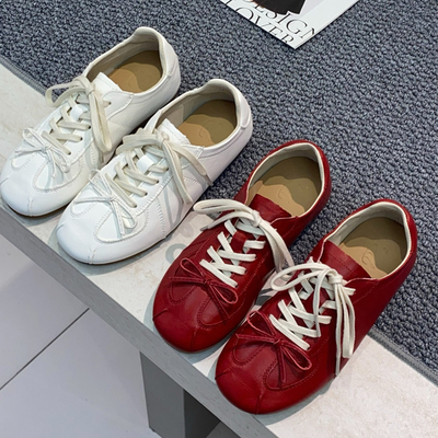 烟雨诗情女鞋牛皮德训鞋2026春款小白鞋舒适软底系带平底鞋女板鞋