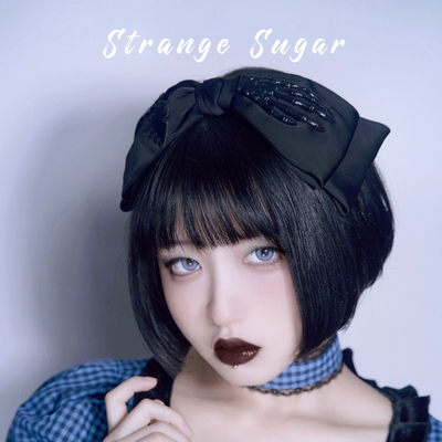 原创仿缎面暗黑骷髅手蝙蝠头箍