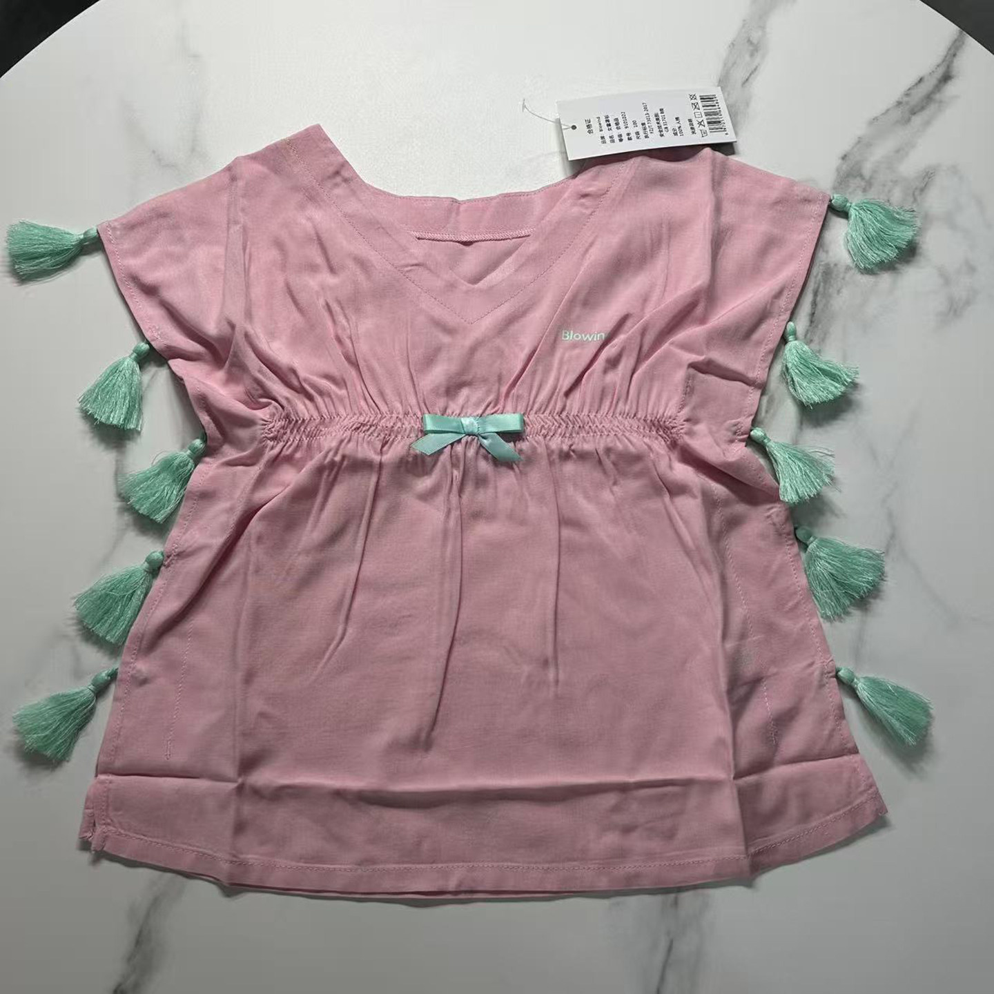 出口欧美女中小大童防辐射粉色防晒服沙滩服休闲腰部抽皱宽松裙子