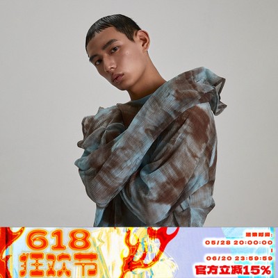 原创时装晕染褶皱上衣miyavi同款