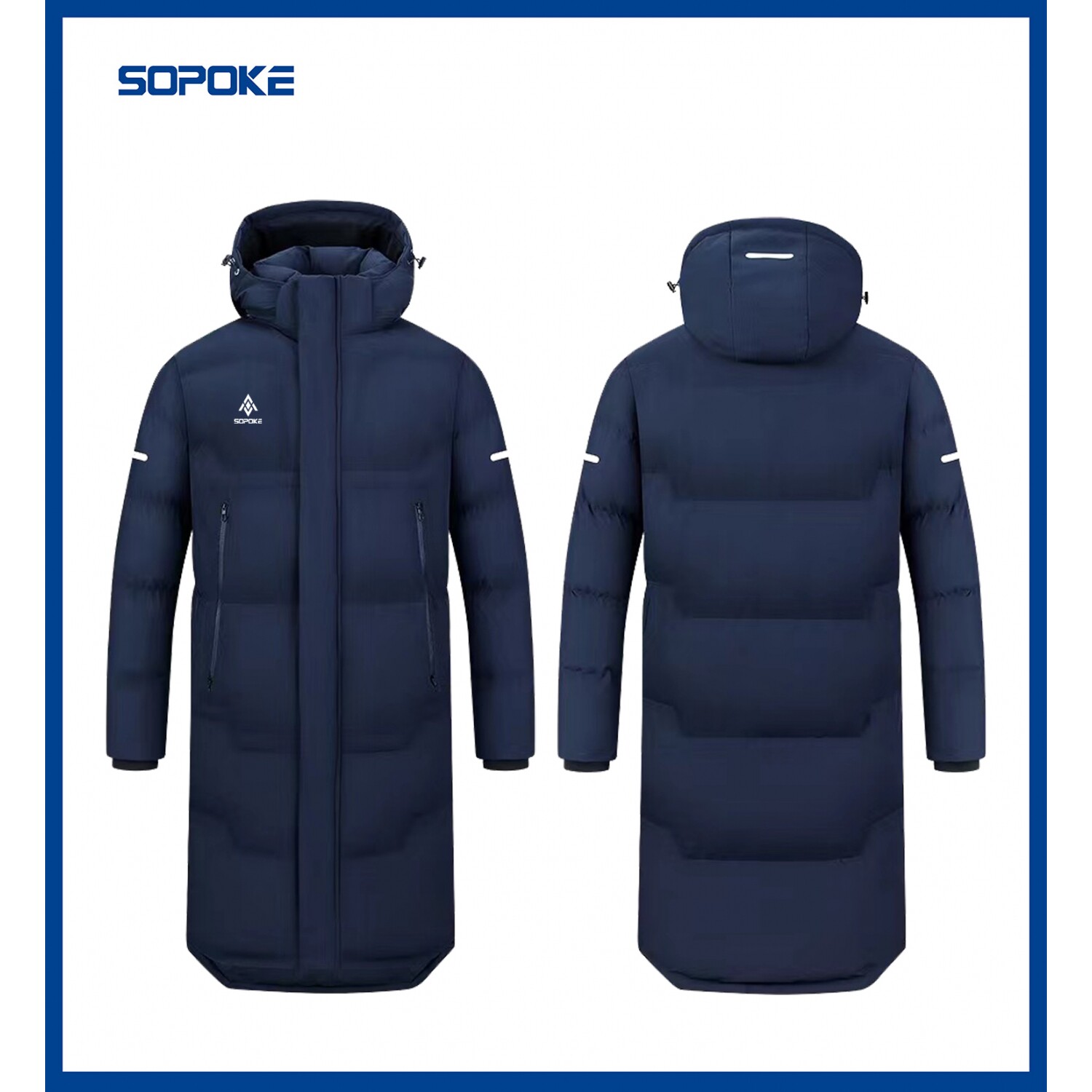 SOPOKE斯铂克秋冬运动连帽长款棉服侧袋防风保暖舒适SK9533