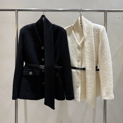 2025冬季新款韩版宽松飘带单排扣高级感时尚轻奢风加厚毛呢外套女