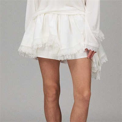 【LACERTA/莱瑟塔设计师品牌】25春夏新品拼接蕾丝不规则蓬蓬短裙