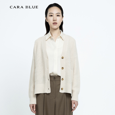 喀啦CARABLUE 简约百搭镂空V领针织开衫 KB233PKC0006