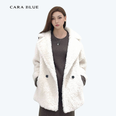 喀啦CARABLUE 气质百搭颗粒绒翻领设计大衣外套 KB243TWH0001