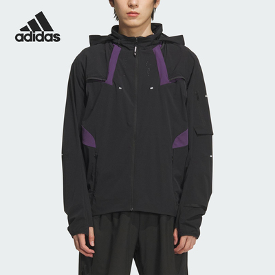 Adidas/阿迪达斯正品新款男黑紫色轻盈经典防风收纳夹克KF4924