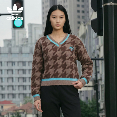 Adidas/阿迪达斯正品三叶草女士V领复古针织休闲套头衫KC2688