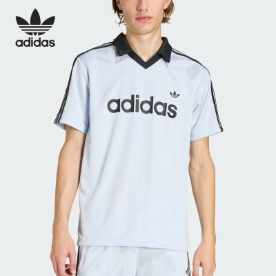 Adidas/阿迪达斯正品三叶草男士运动球衣风休闲V领短袖T恤KE2453