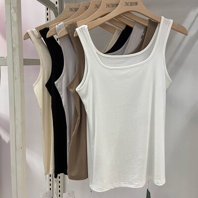 清仓富欣娜1091夏季女士宽肩吊带方领打底背心无袖百内搭纯色修身