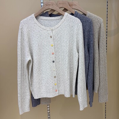 清仓紫曼藤2581韩系彩色纽扣麻花针织开衫女士毛衣小外套圆领减龄