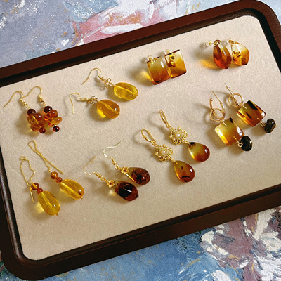 原创设计【一花一世界】设计款独特小众手作透花琥珀手链耳饰吊坠