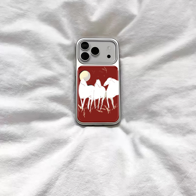 ins复古艺术马年小马电镀银磁吸适用苹果iPhone17promax手机壳1615pro小米1415Pro华为mate60p70三星S23防摔