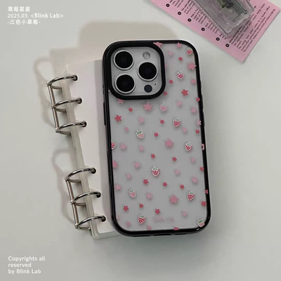 原创粉色草莓小星星ins黑边亚克力手机壳适用于iPhone16promax手机壳苹果15tpu14简约1312新款透明防摔手机壳