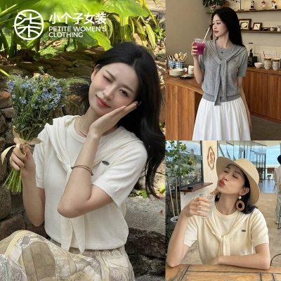 柒量一裁小个子三色针织短袖上衣