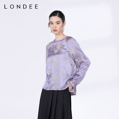 Londee/龙笛高级感气质衬衫打底衫新中式国风小衫紫色上衣4T22280