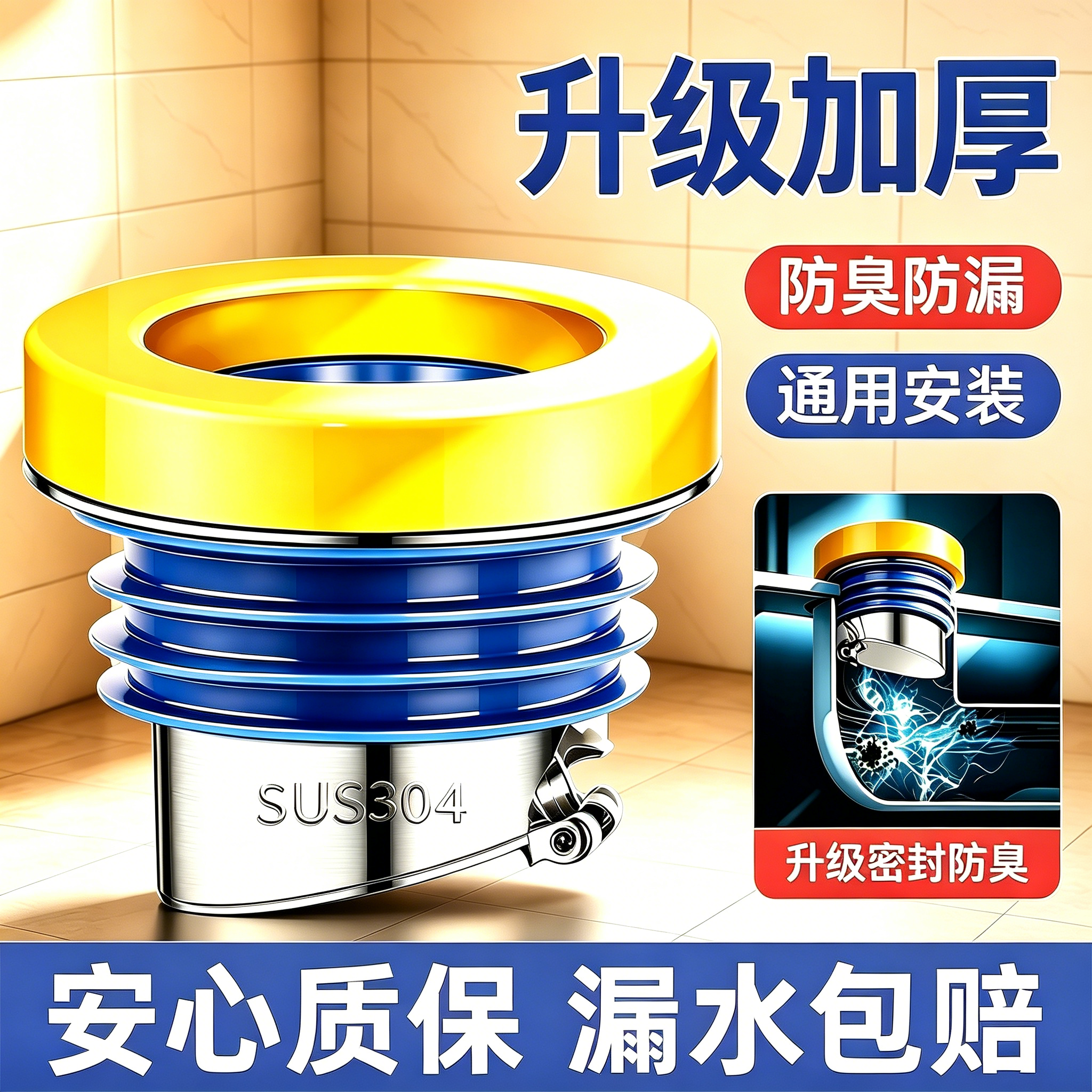 加厚法兰密封胶圈不锈钢防臭通用下水配件马桶蹲便器底座防漏神器