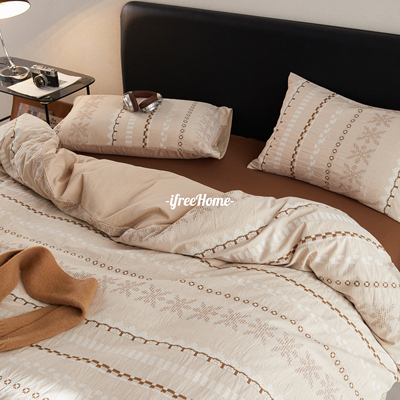 自由迁徙A类全棉四件套 复古感色织纯棉亲肤针刺提花被套四季床品