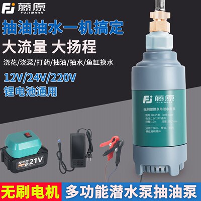 藤原电动无刷抽油泵潜水抽水泵12V24V220伏大流量锂电无线油抽子