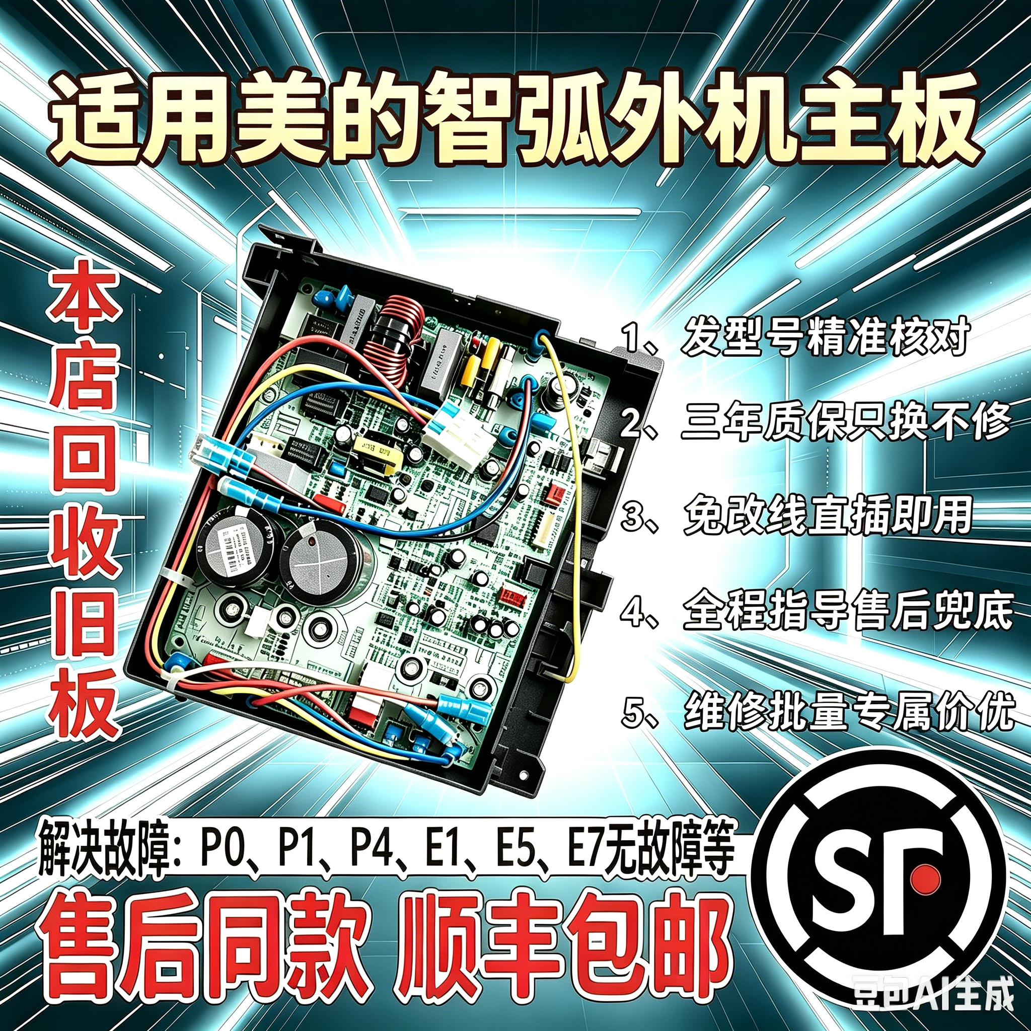适用美的智弧空调外机主板BP3变频交直流通用1.5匹代换板