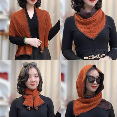 小花磁扣围巾双色双面围脖披肩女