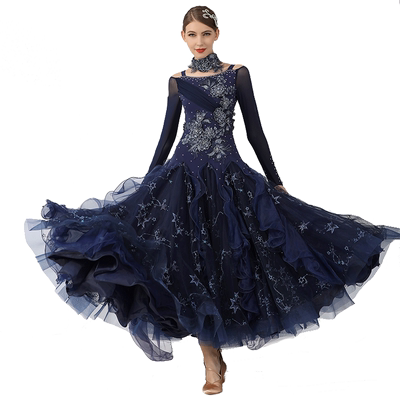 绣花摩登舞裙华尔兹演出服