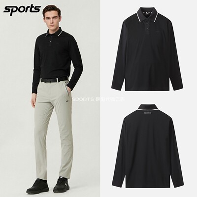 韩国代购PXG高尔夫球服26春夏男拼色修身柔软舒适休闲翻领长袖T恤