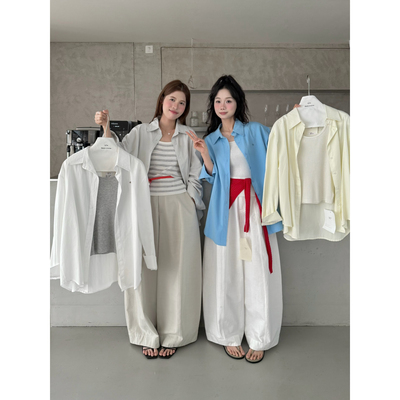 VI+唯一家春夏两件套宽松韩系小标衬衫+百搭针织背心套装女80008