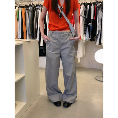 MZI STUDIO美式野性夏季卷边撞钉百搭口袋阔腿高腰休闲裤女19161