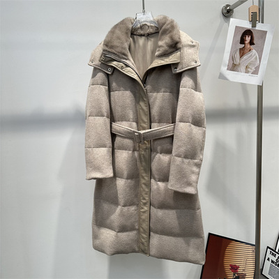 LP冬收腰连帽款羊绒羊毛呢厚90白鹅绒羽绒服女2025年新款长款外套