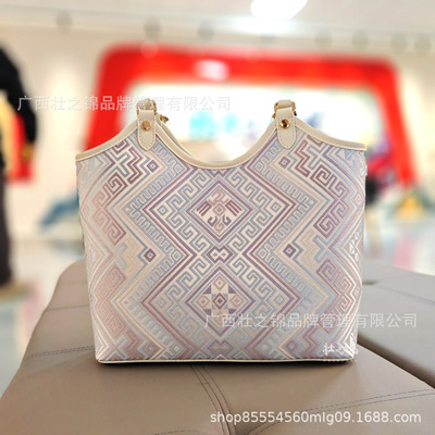 工厂货源银紫民族几何纹U型大菜篮子女士单肩手提包5610F