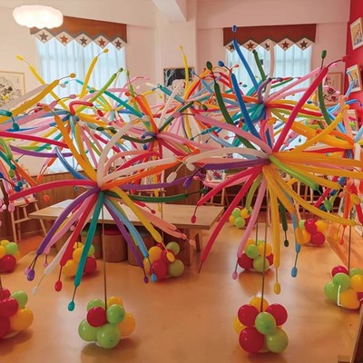 多巴胺烟花气球伸缩杆立柱装饰儿童生日布置商场寿宴彩色长条路引