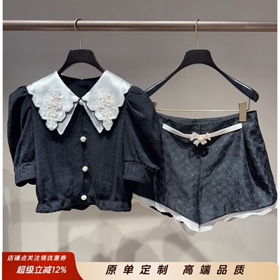 商场同款2026夏季新款甜美风绣花珠饰泡泡袖针织LF26X01ZM112