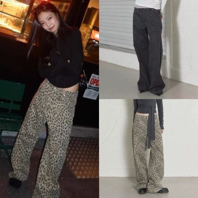 现货秒发  jennie金智妮同款 ORDES 25新款 直筒豹纹休闲长裤女