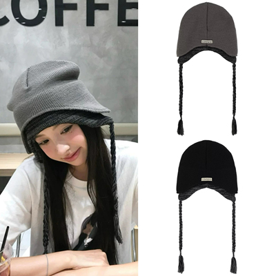 部分现货 coyseio 24秋冬 麻花辫时髦系绳假双层拼色针织帽毛线帽