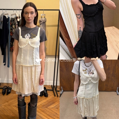 在途现货 OPEN YY 设计师品牌 26春季新款 流苏褶裥背心连衣裙女