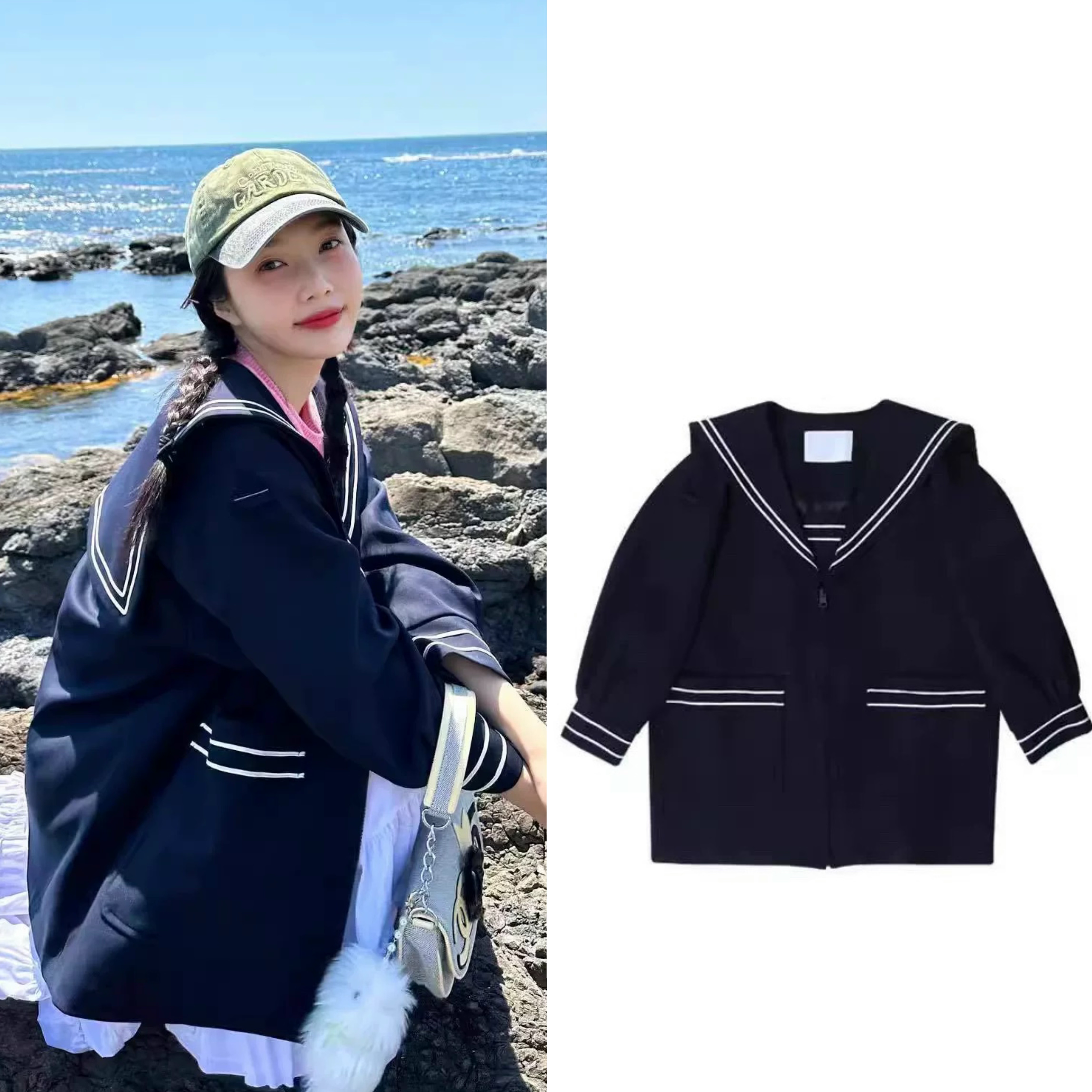 国内现货 Freckle Joy同款 复古水手服海军领大翻领宽松夹克外套