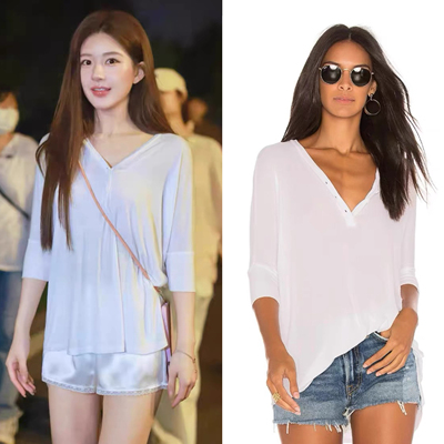 现货 Michael Lauren 24新款 赵露思同款V领系扣宽松衬衫防晒衫女