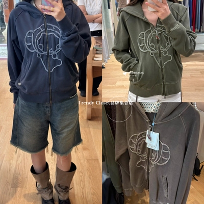 coyseio 韩国采购 25秋冬新款 复古可爱娃娃缝线拉链连帽卫衣外套