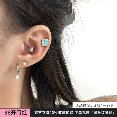 施华洛贵橄榄色华子钛钢耳钉