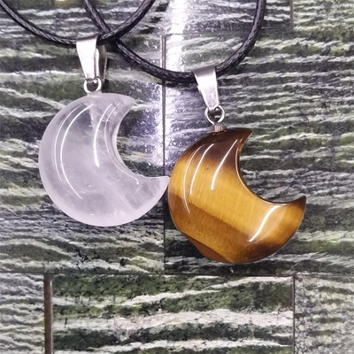天然水晶玛瑙虎眼月亮项链吊坠