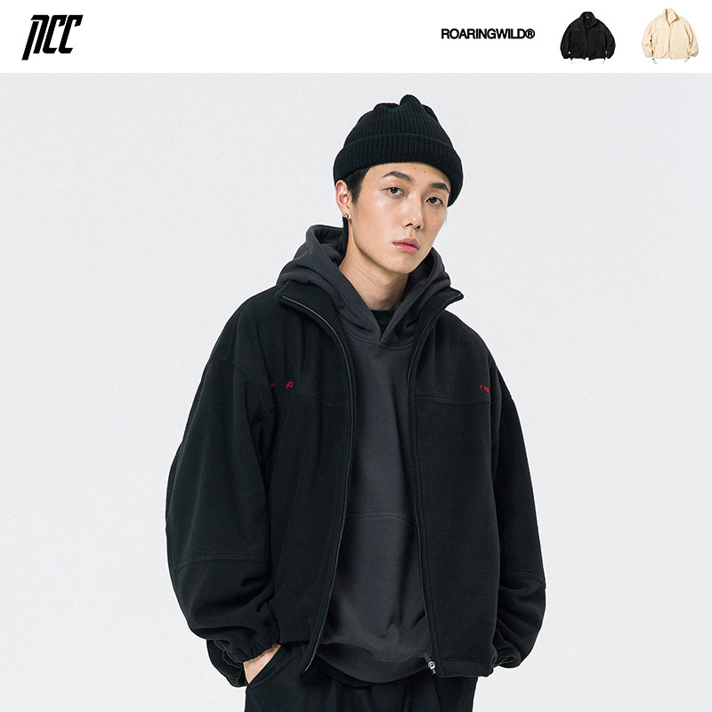 新衣城 ROARINGWILD咆哮野兽AW19黑色破断刺绣摇粒绒潮牌外套男_虎窝淘