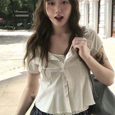 正品Mina蕾丝修身圆领衬衫