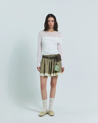 正品假两件拼接褶皱T恤半身裙