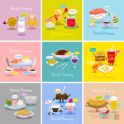 可爱卡通餐饮美食果汁饮料表情形象化插图海报矢量设计素材101105